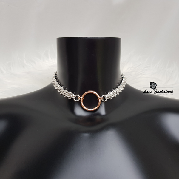 Entwined O submissive collar - Luxury sterling silver chain and large - Love Enchained
